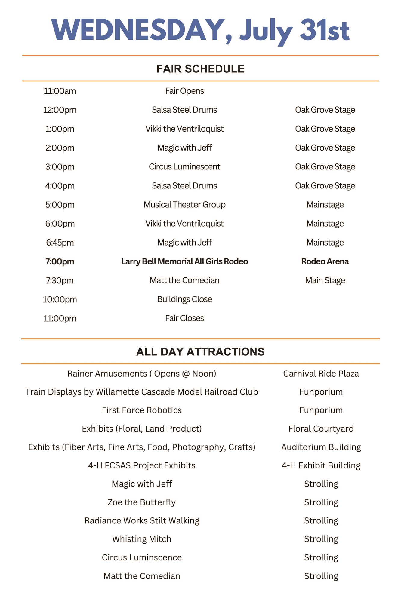 Daily Fair Schedules