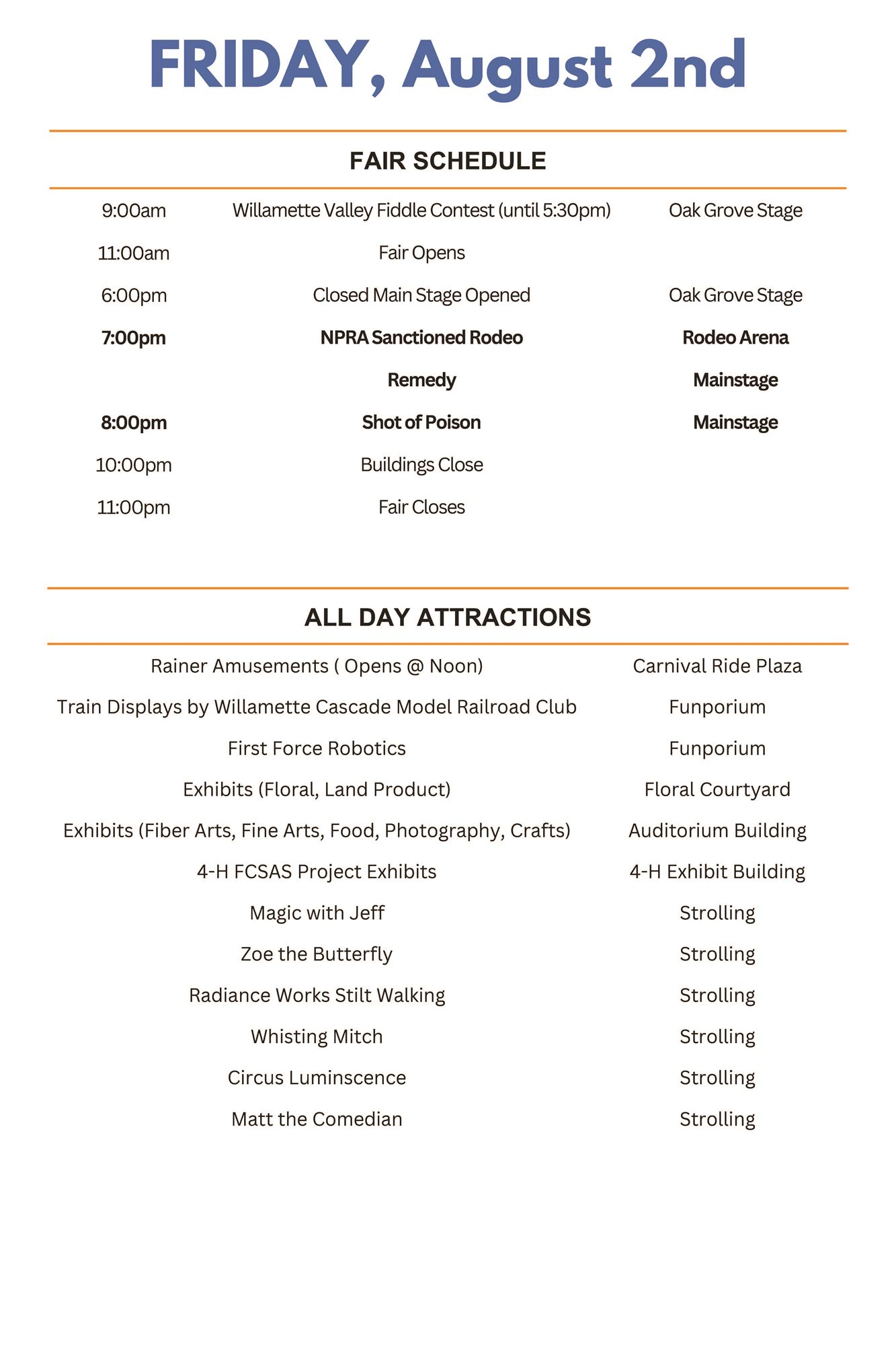 Daily Fair Schedules