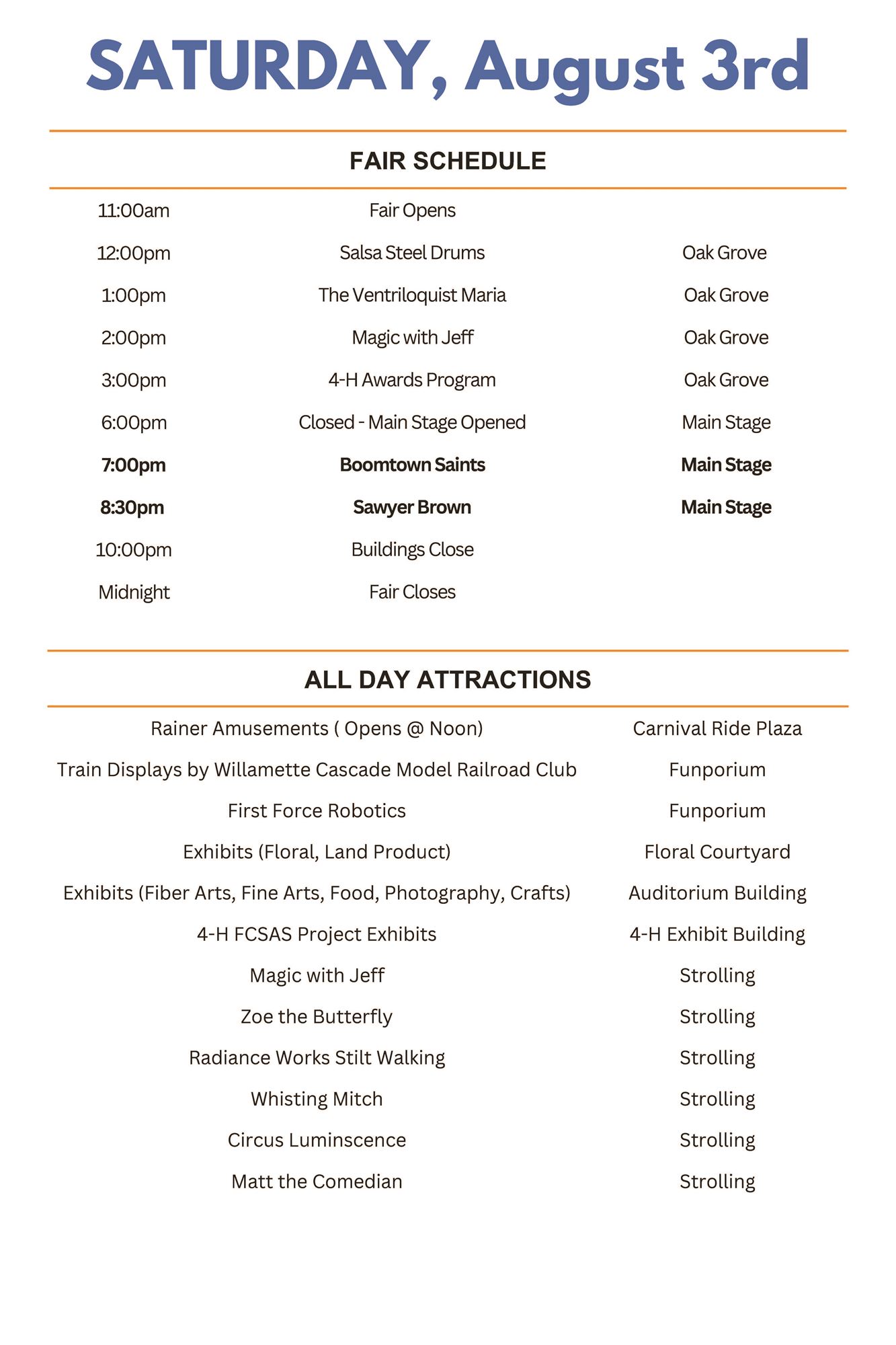 Daily Fair Schedules