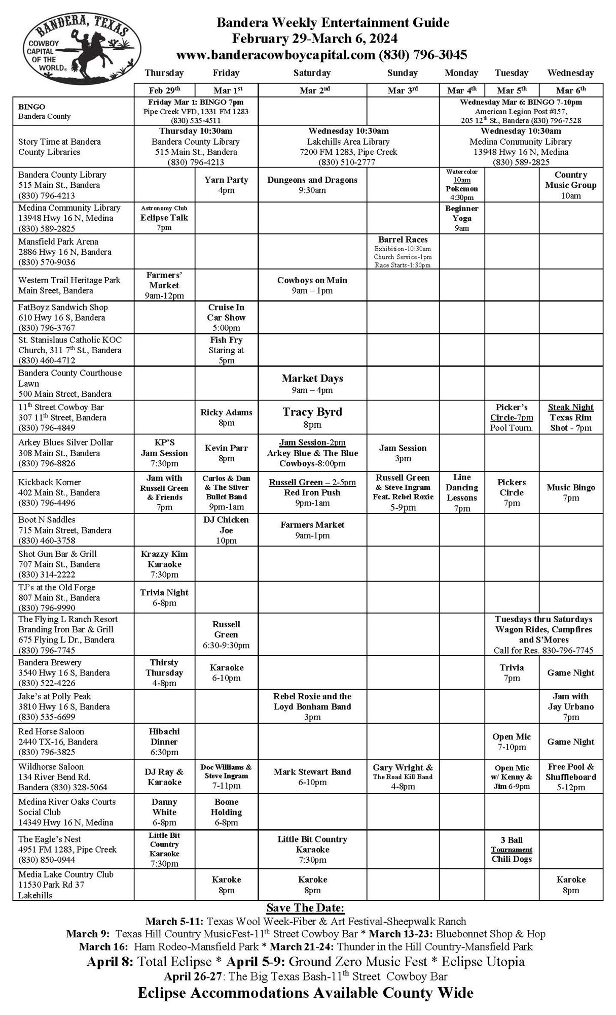 Weekly Entertainment Guide