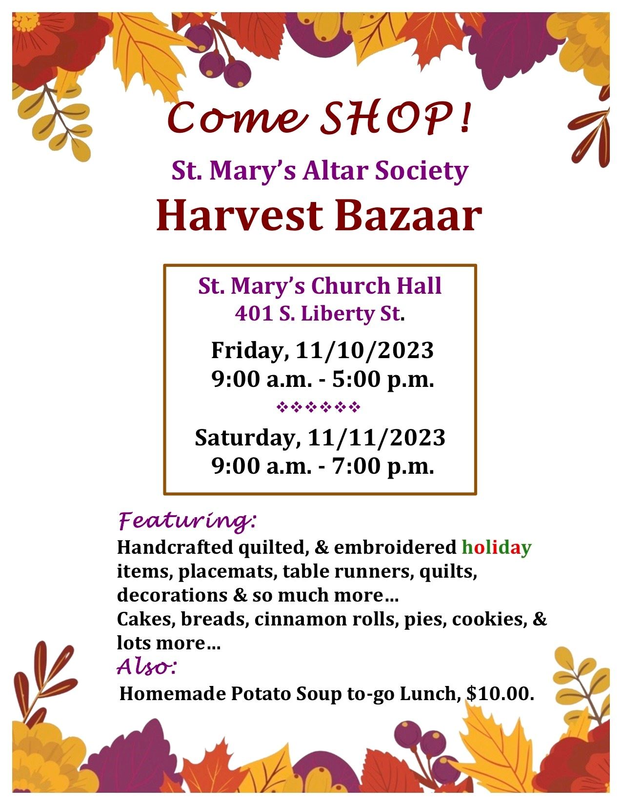 St. Mary's Altar Society--Harvest Bazaar