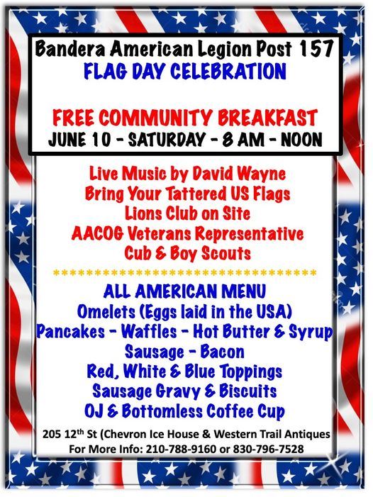 FREE COMMUNITY BREAKFAST AND FLAG DAY CELEBRATION