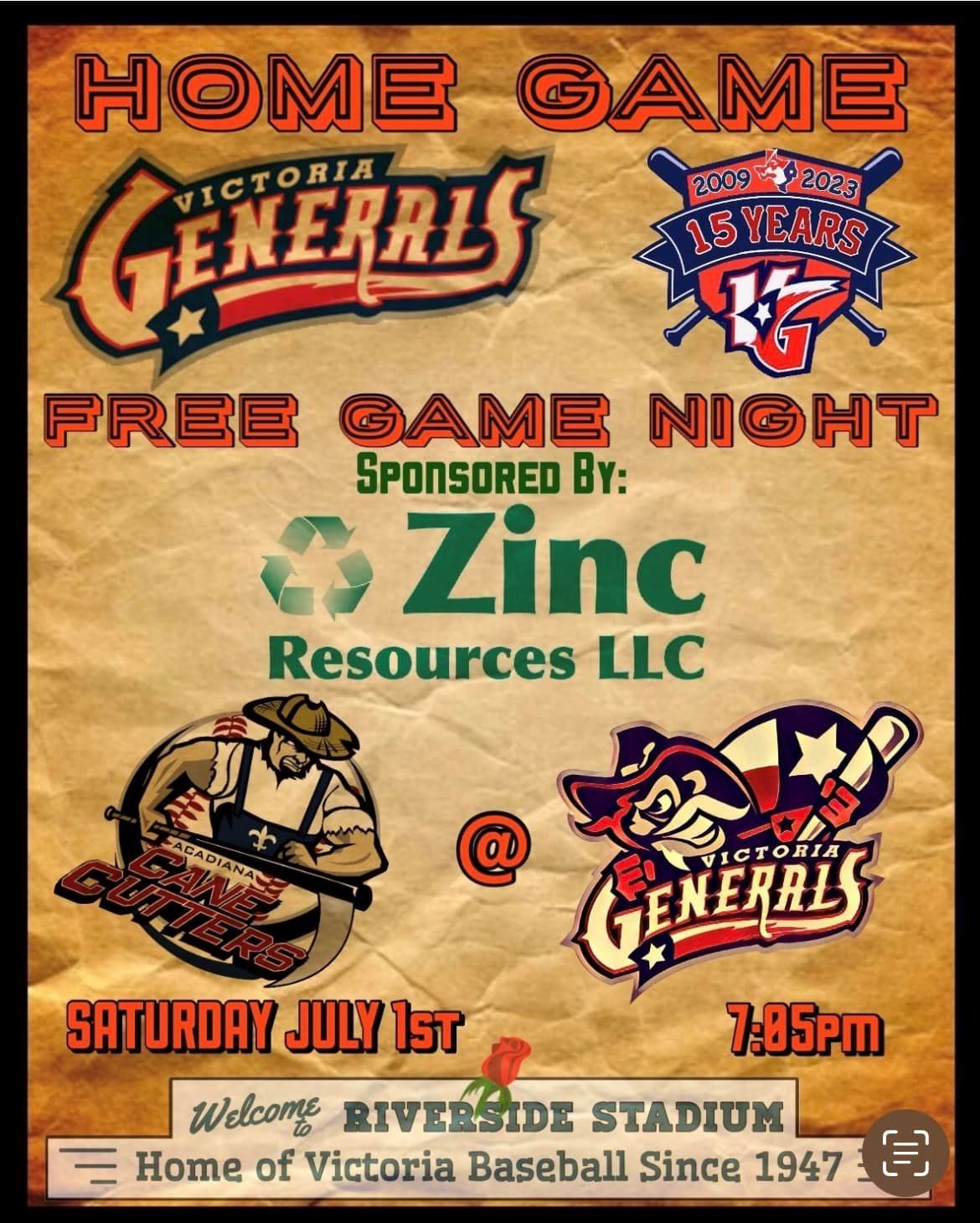 Free Ticket Night-Victoria Generals Baseball